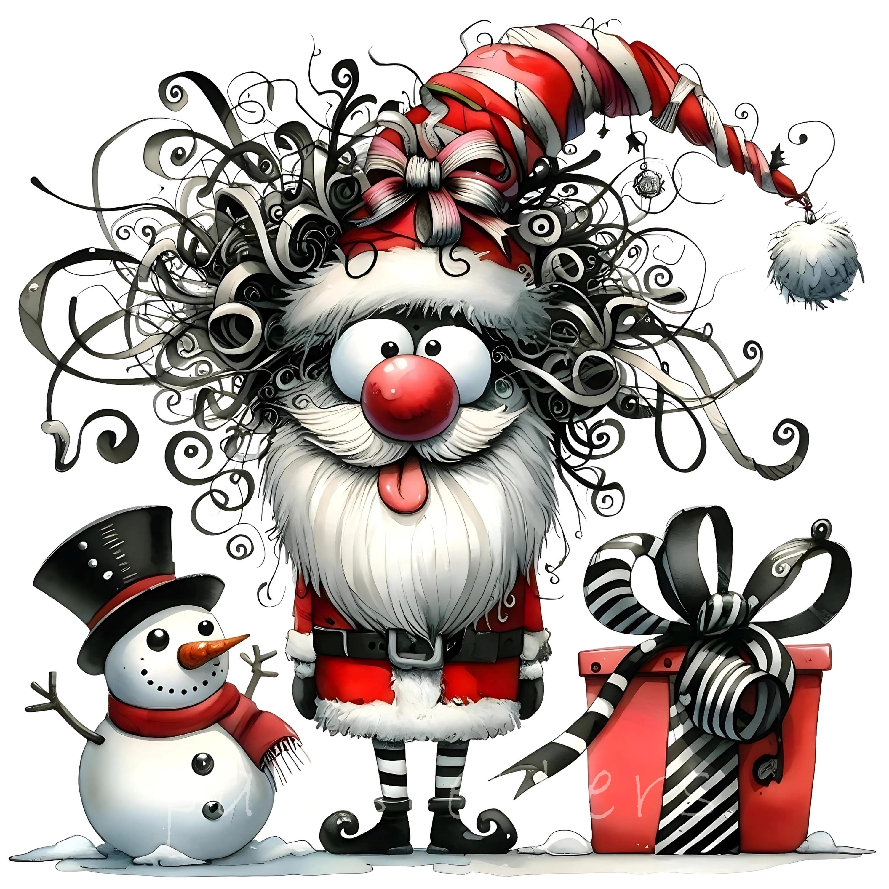 10 Whimsical Santa and Snowman Clipart, Quirky Christmas Clipart, JPG ...