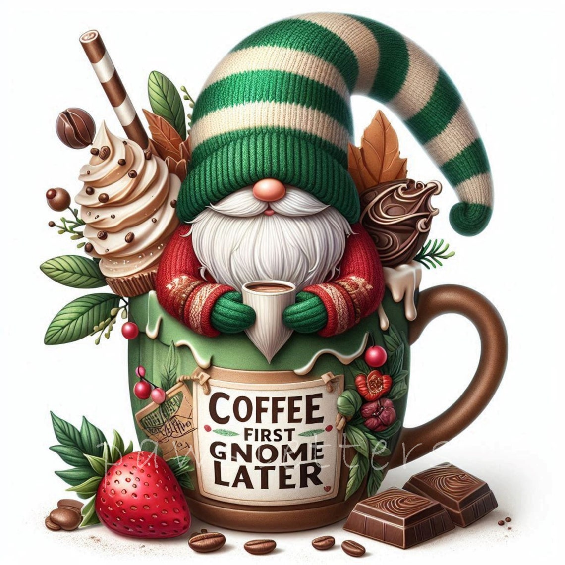 Watercolor Coffee Lover Gnome Clipart | Set of 10 | High Quality 300 ...