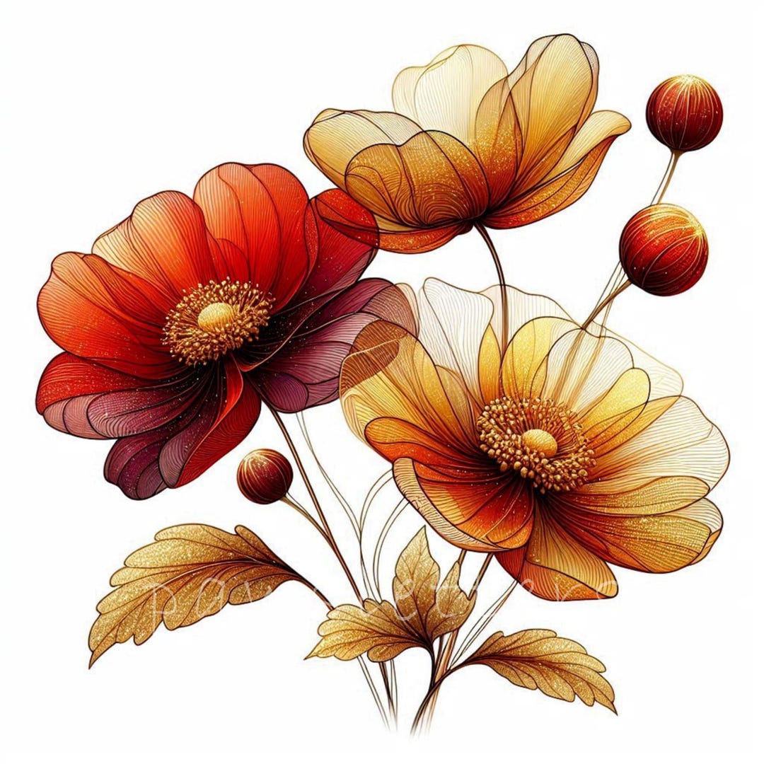 Autumn Splendor Abstract Flowers Clipart | Set of 10 | High Quality 300 ...
