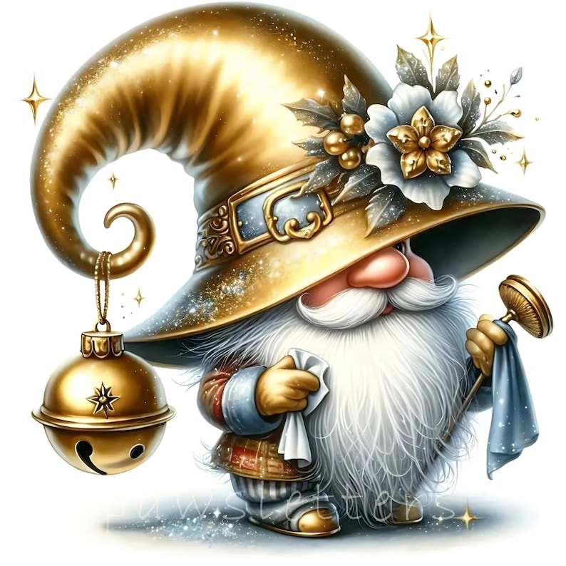 Christmas Bell Gnome Clipart, 10 High Res Watercolor Jpgs for Junk ...