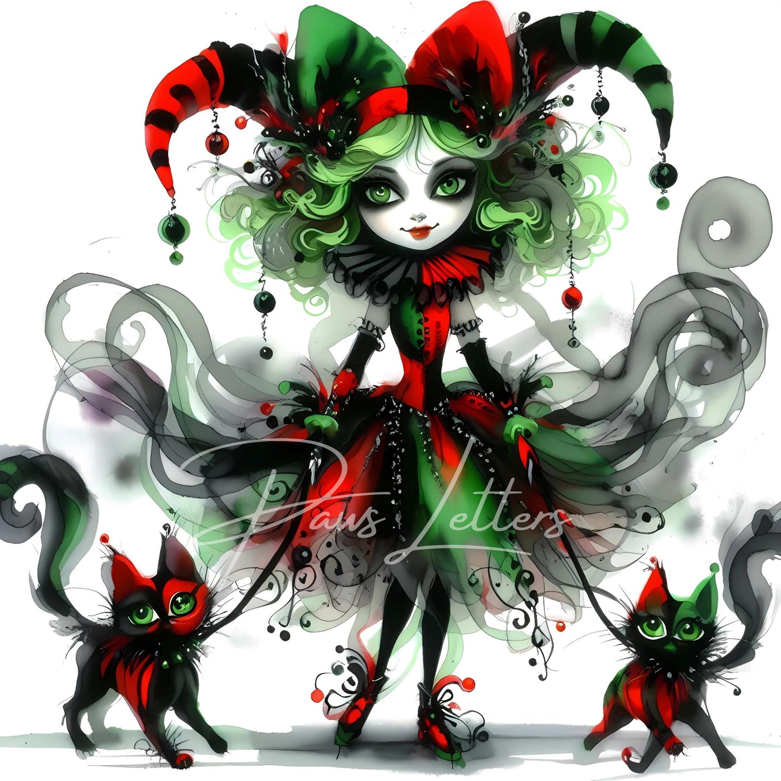 18 JPG Jester Doll Clipart, Spooky Halloween Girl, Gothic Creepy Cute ...