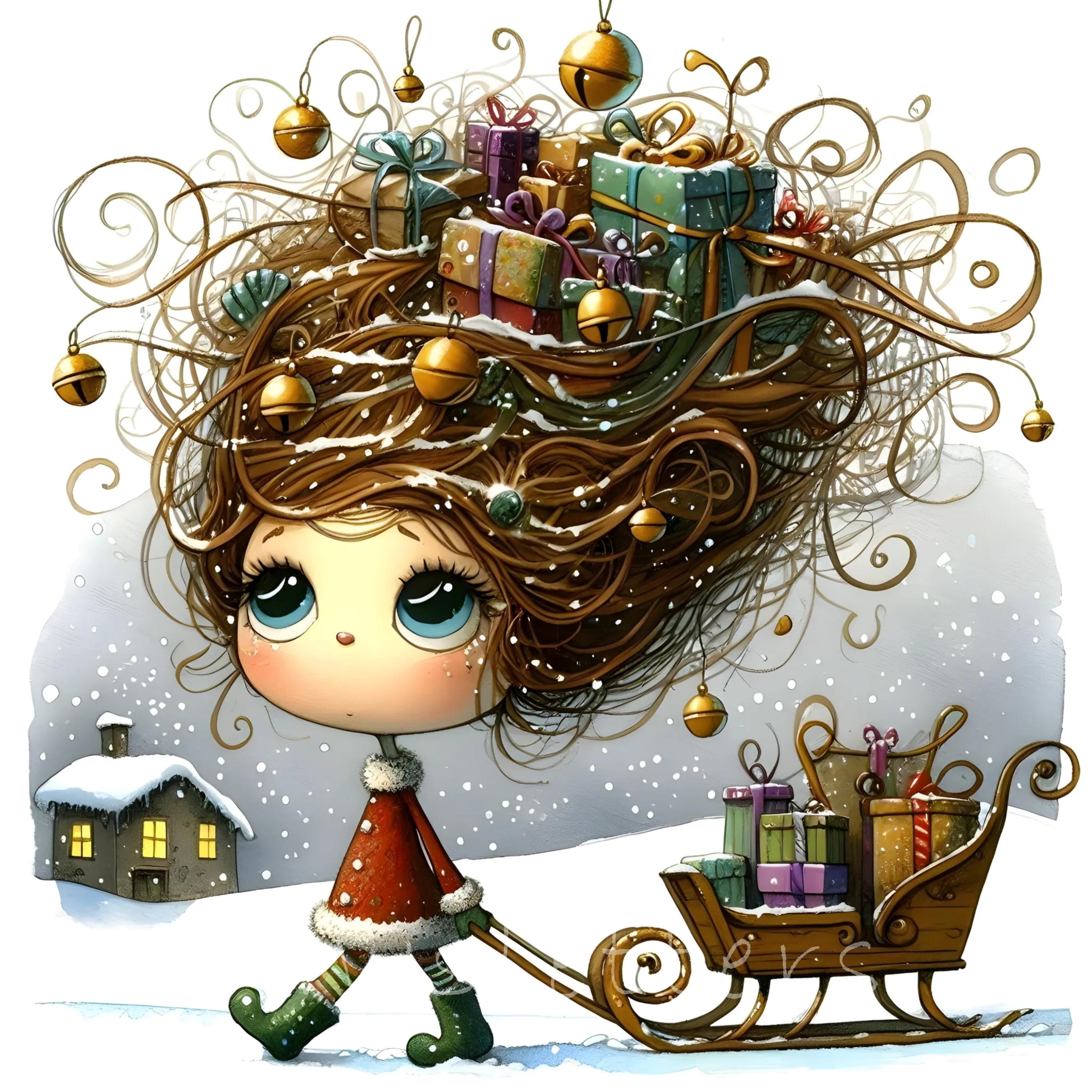 Quirky Christmas Bell Art 10 High Res Watercolor Jpgs Junk Journaling ...