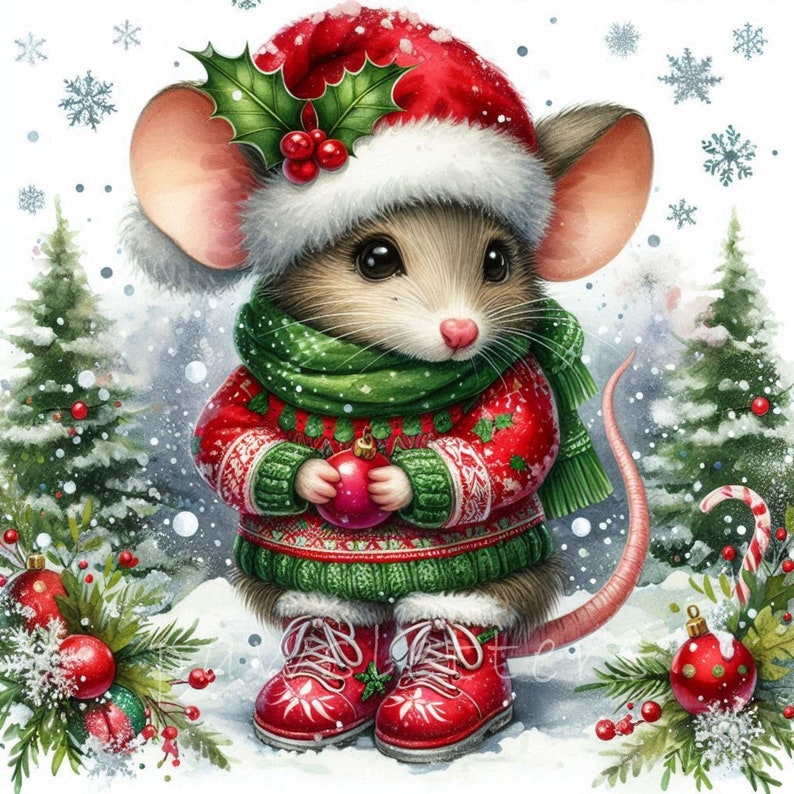 Christmas Mouse Clipart | Set of 10 | High Quality 300 DPI Jpegs | Xmas ...