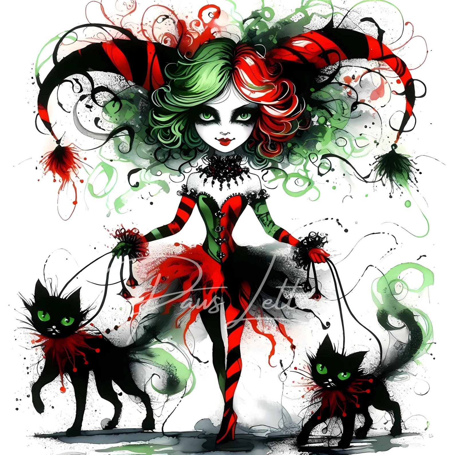 18 JPG Jester Doll Clipart, Spooky Halloween Girl, Gothic Creepy Cute ...