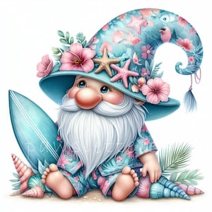 Summer Surfer Gnome | Set of 10 | High Quality 300 DPI Jpegs | Tropical ...