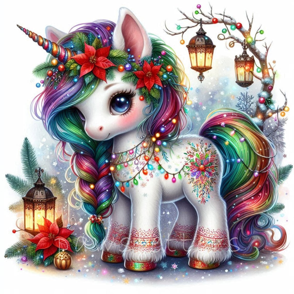 Christmas Unicorn Clipart Set of 10 High Quality 300 DPI Jpegs Holiday ...