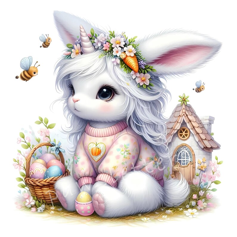 Watercolor Bunny Unicorn Clipart, Easter Spring Animals (10 JPG) - Etsy