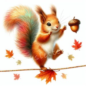 Autumn Squirrel Acrobat Clipart 10 High Res Watercolor Jpgs Cute Forest ...