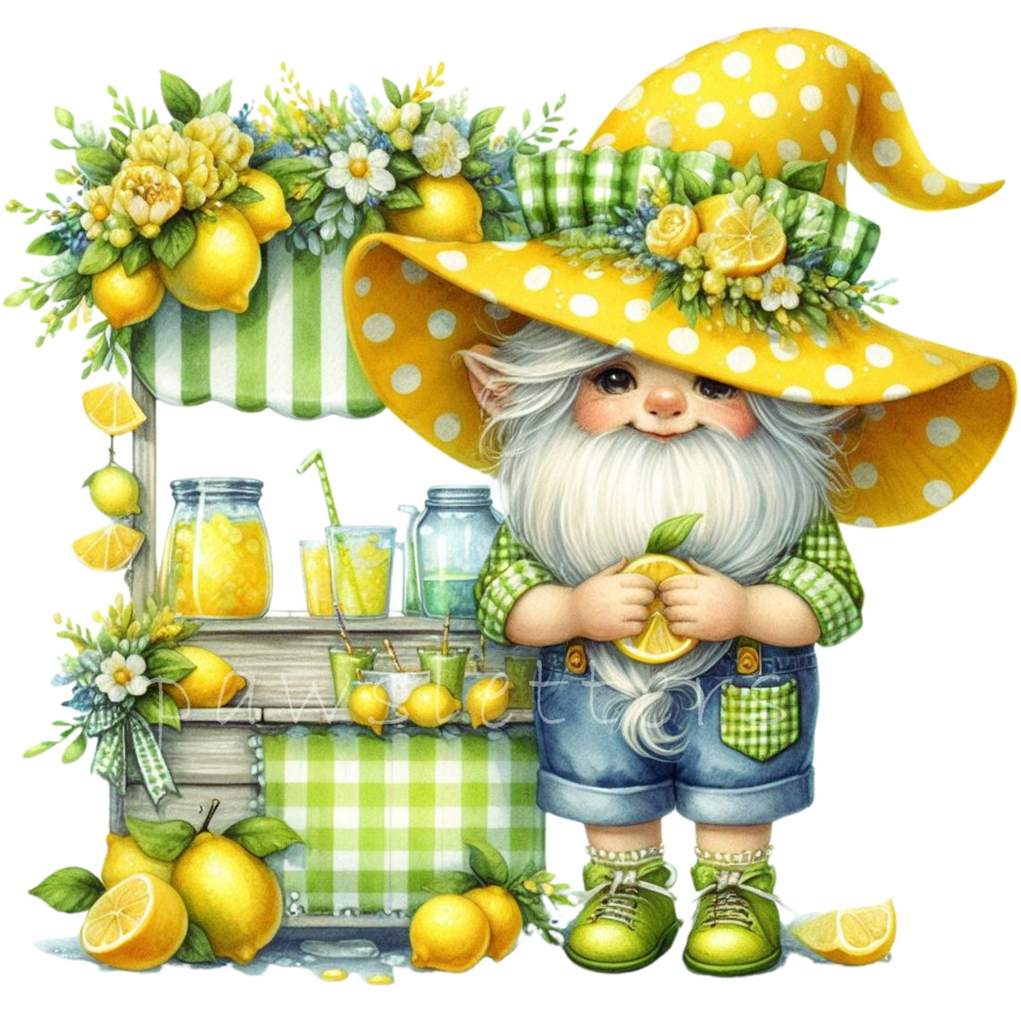 Summer Gnome Bundle Clipart, 13 PNG Gnomes and Lemon Stand Watercolor ...