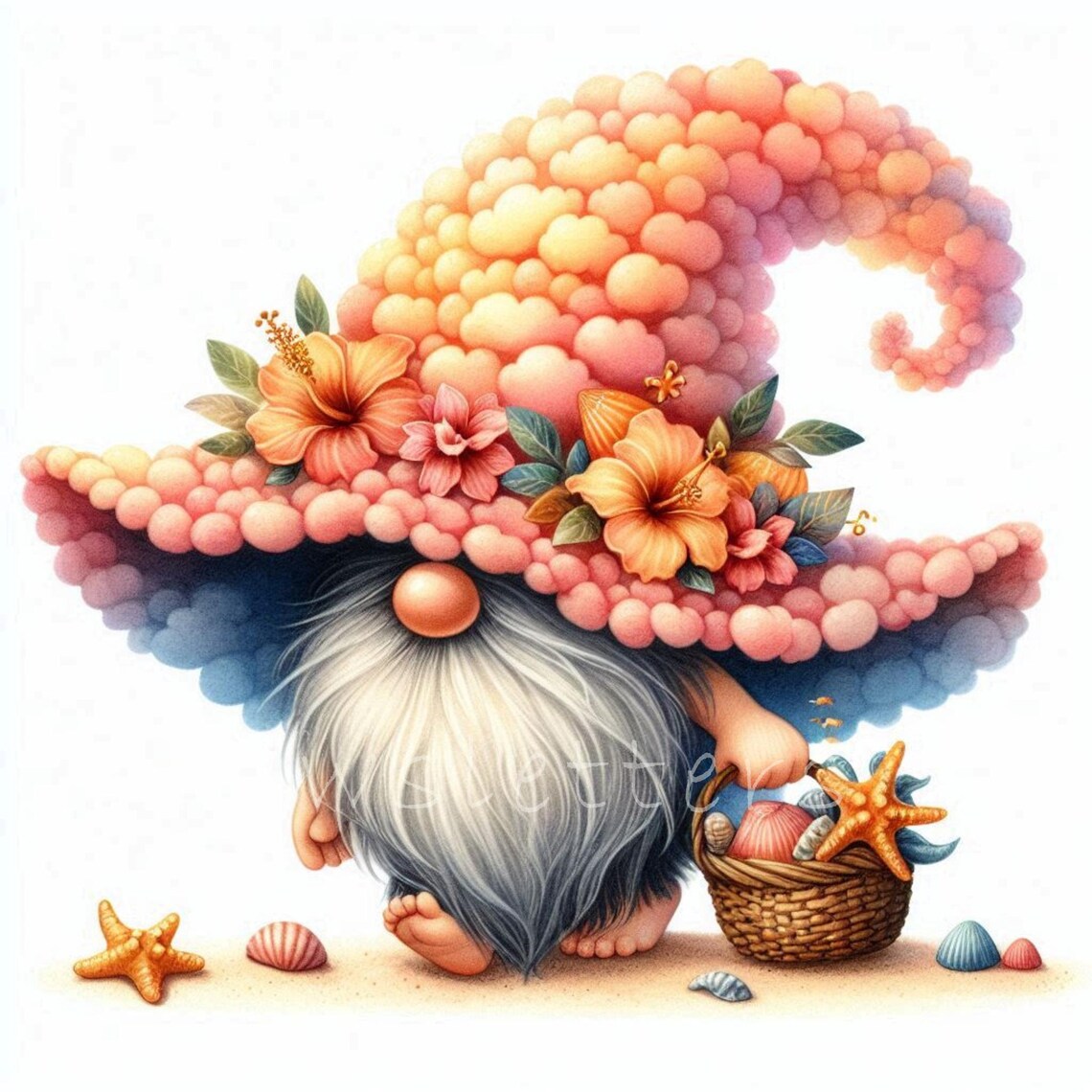 Tropical Sunset Gnome Clipart, 10 High Quality Jpgs, Watercolor Summer ...