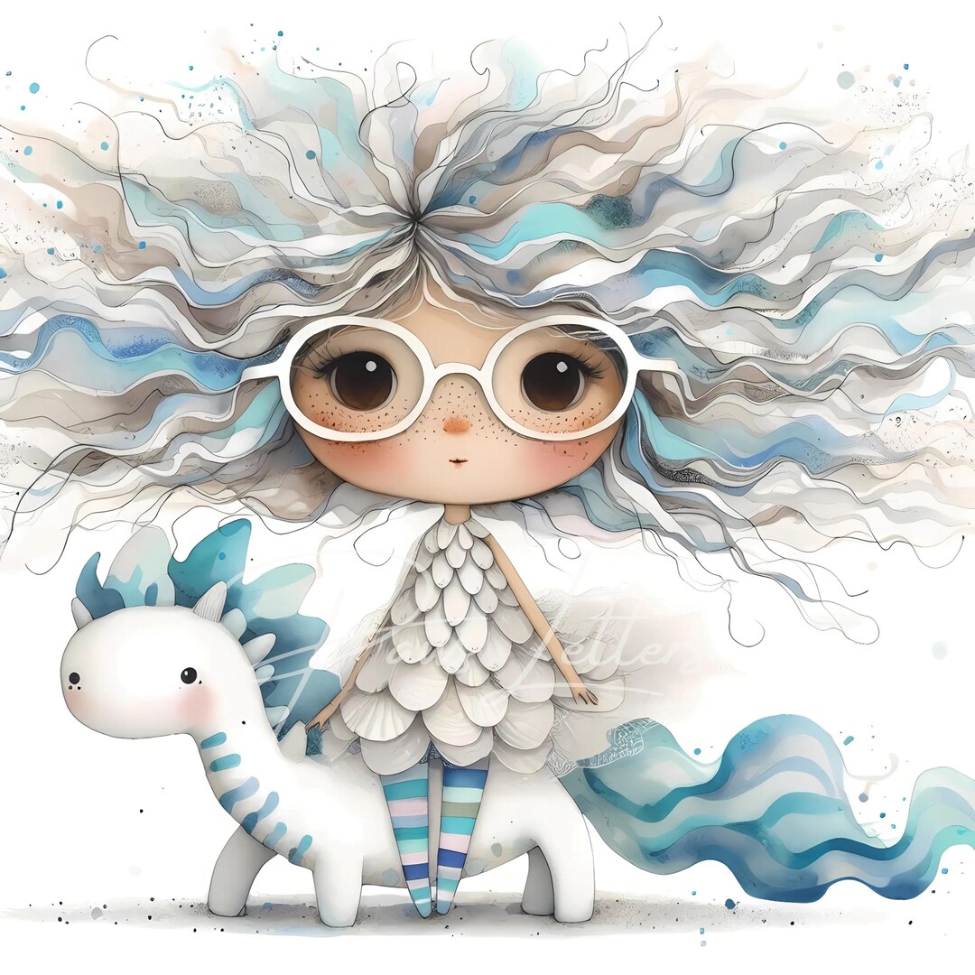 Quirky Girl Sea Dragon Clip Art 10 High Res Watercolor Jpgs Junk ...