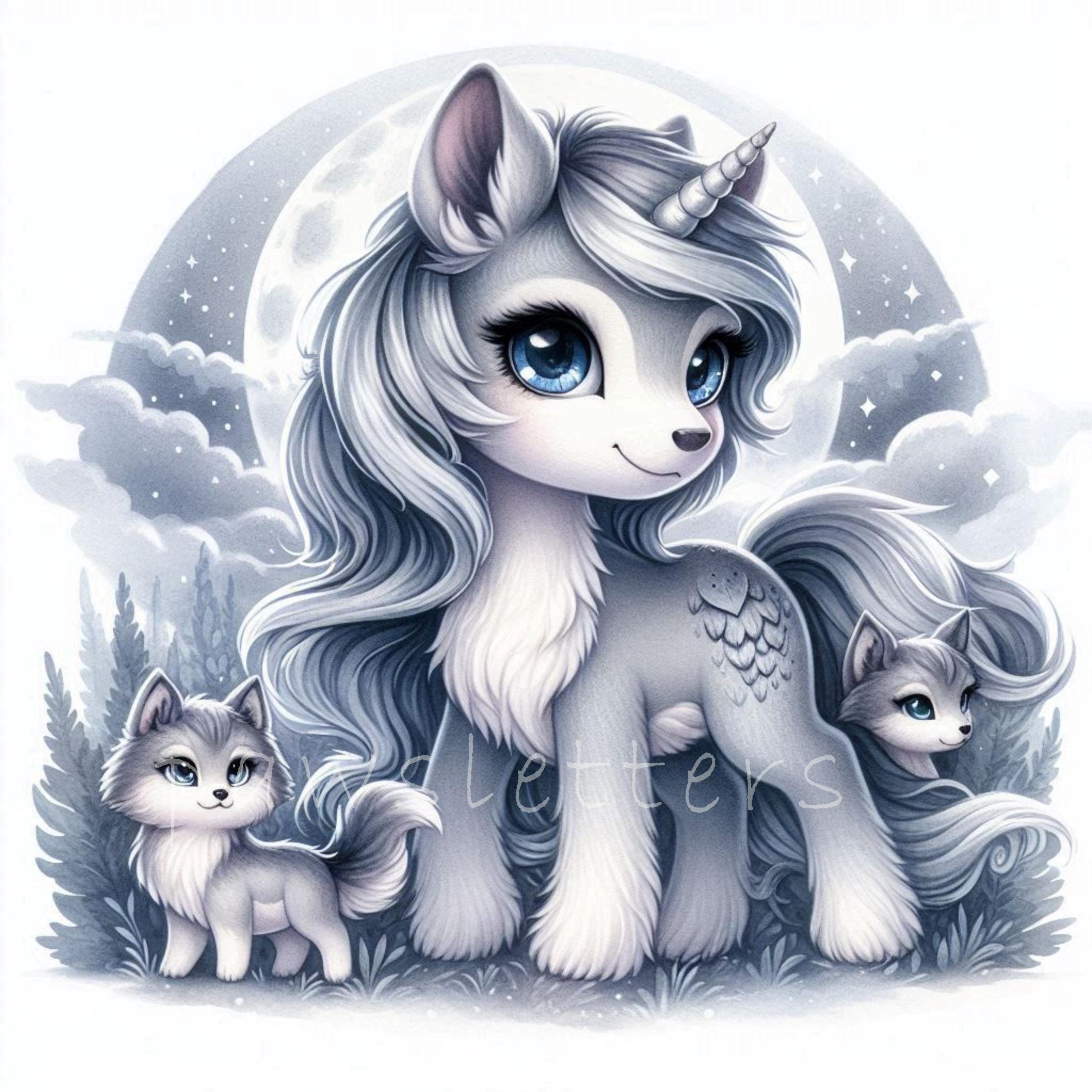 Lunar Wolf Unicorn Clipart, 10 Cute Animal JPG, High Quality 300 DPI ...