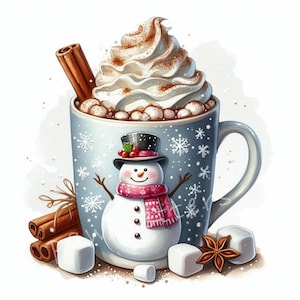 Holiday Hot Cocoa Mug Clipart 10 High Res Watercolor Jpgs Winter Hot ...