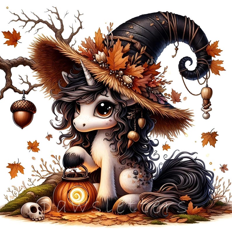 Magical Acorn Witch Unicorn Clipart | 10 High Res Autumn Fantasy Jpgs ...