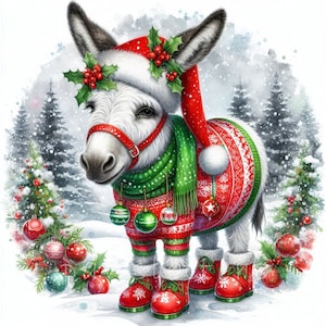 Christmas Donkeys Clipart | Set of 10 | High Quality 300 DPI Jpegs ...