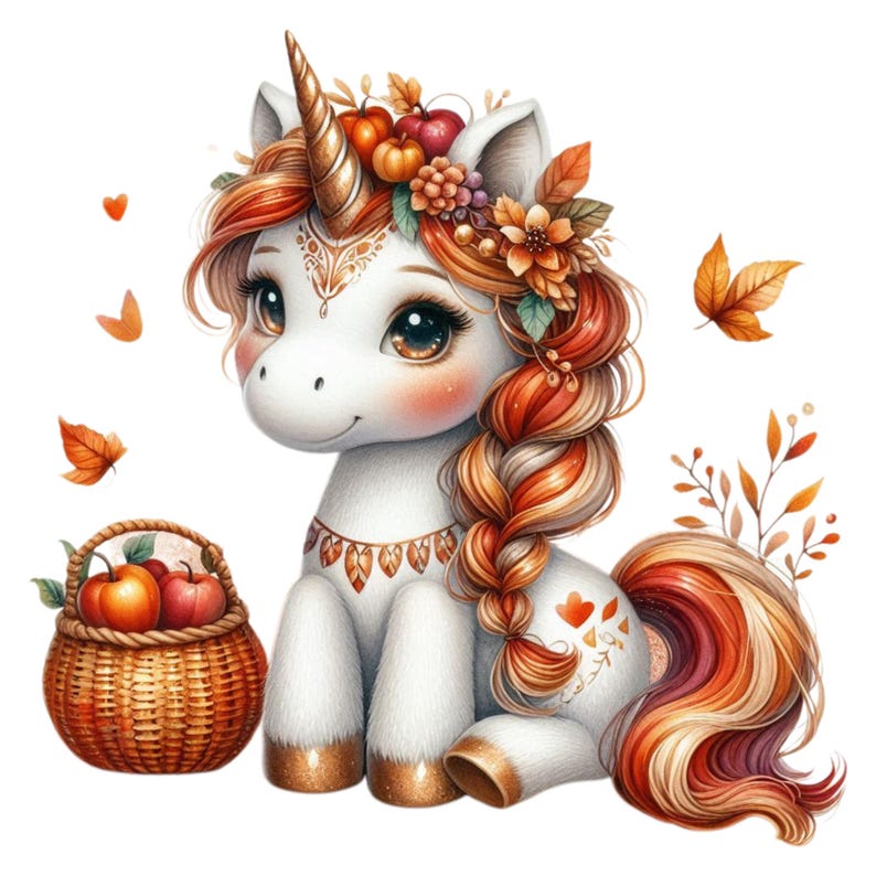 Hello Autumn Harvest Unicorn Clipart | Set of 10 Pngs | Baby Unicorn ...