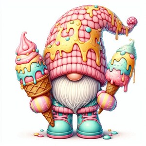 Ice Cream Gnome Clipart, 10 High Quality Jpgs, Watercolor Summer Gnome ...
