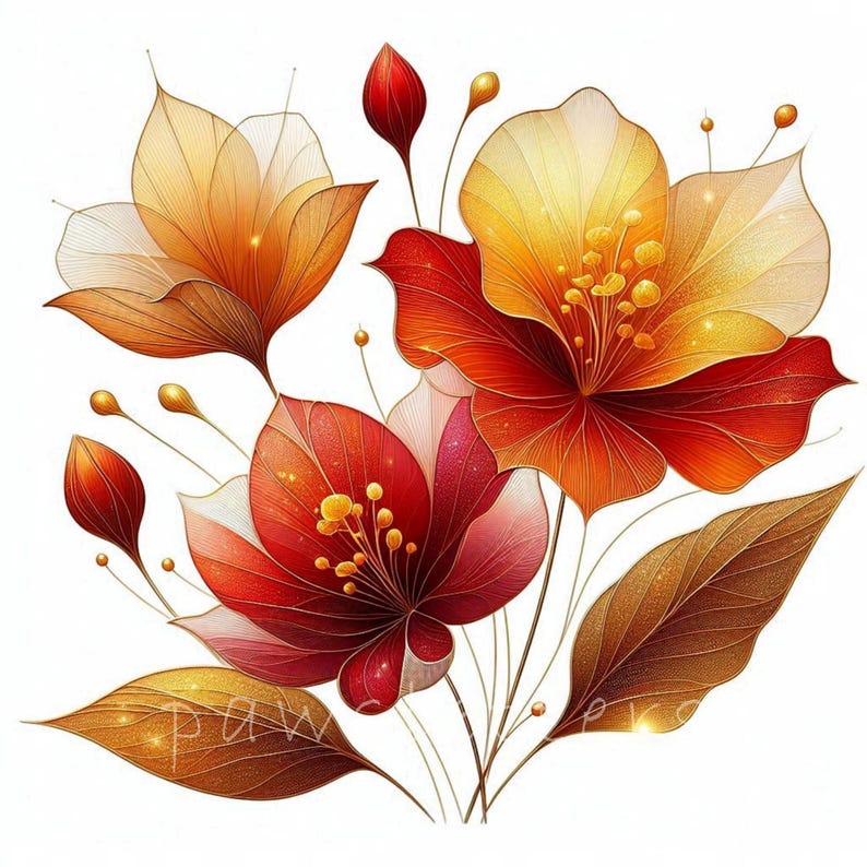 Autumn Splendor Abstract Flowers Clipart | Set of 10 | High Quality 300 ...