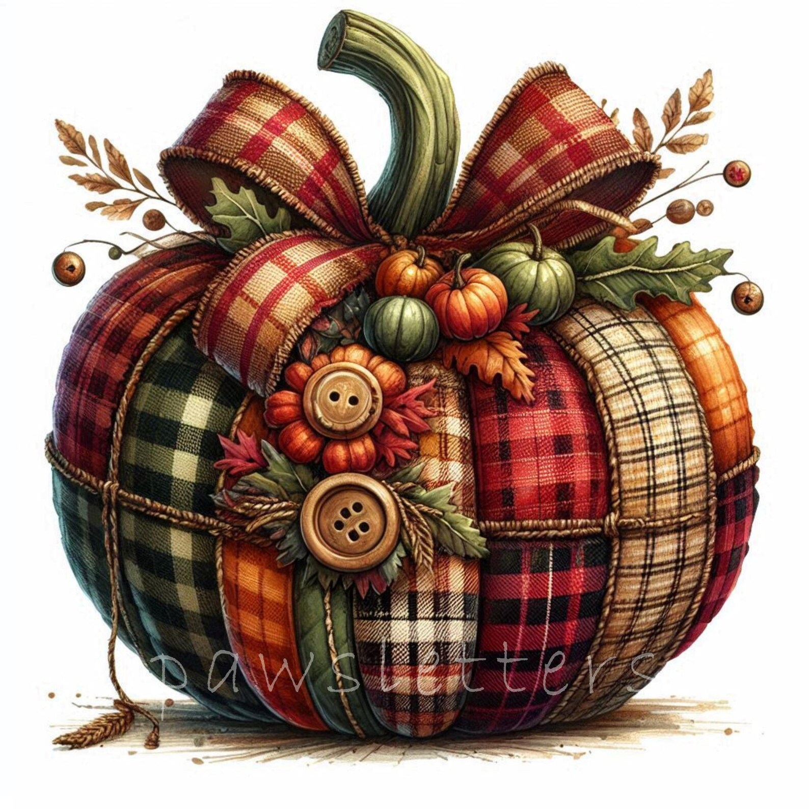 Plaid Pumpkin Clipart Set of 10 High Quality 300 DPI Jpegs Cottagecore ...