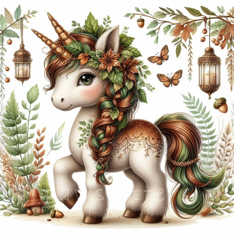 Hello Fall Woodland Unicorn Clipart | Set of 10 | High Quality 300 DPI ...