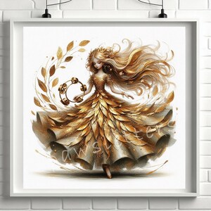 Golden Leaf Dancer Clip Art 10 High Res Watercolor Jpgs, Cute Autumn ...