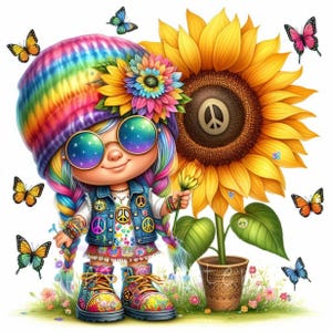 Groovy Floral Gnomes Clipart | Set of 10 | High Quality 300 DPI Jpegs ...