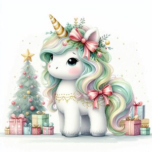 Christmas Gift Unicorn Clip Art 10 High Res Watercolor Jpgs for Junk ...