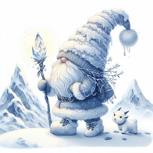 Snow-capped Mountain Gnomes Clipart 10 High Res Watercolor Jpgs Holiday ...