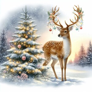 Woodland Christmas Deer Clipart 10 High Res Watercolor Jpgs Winter ...