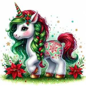 Christmas Unicorn Clipart | Set of 10 | High Quality 300 DPI Jpegs ...