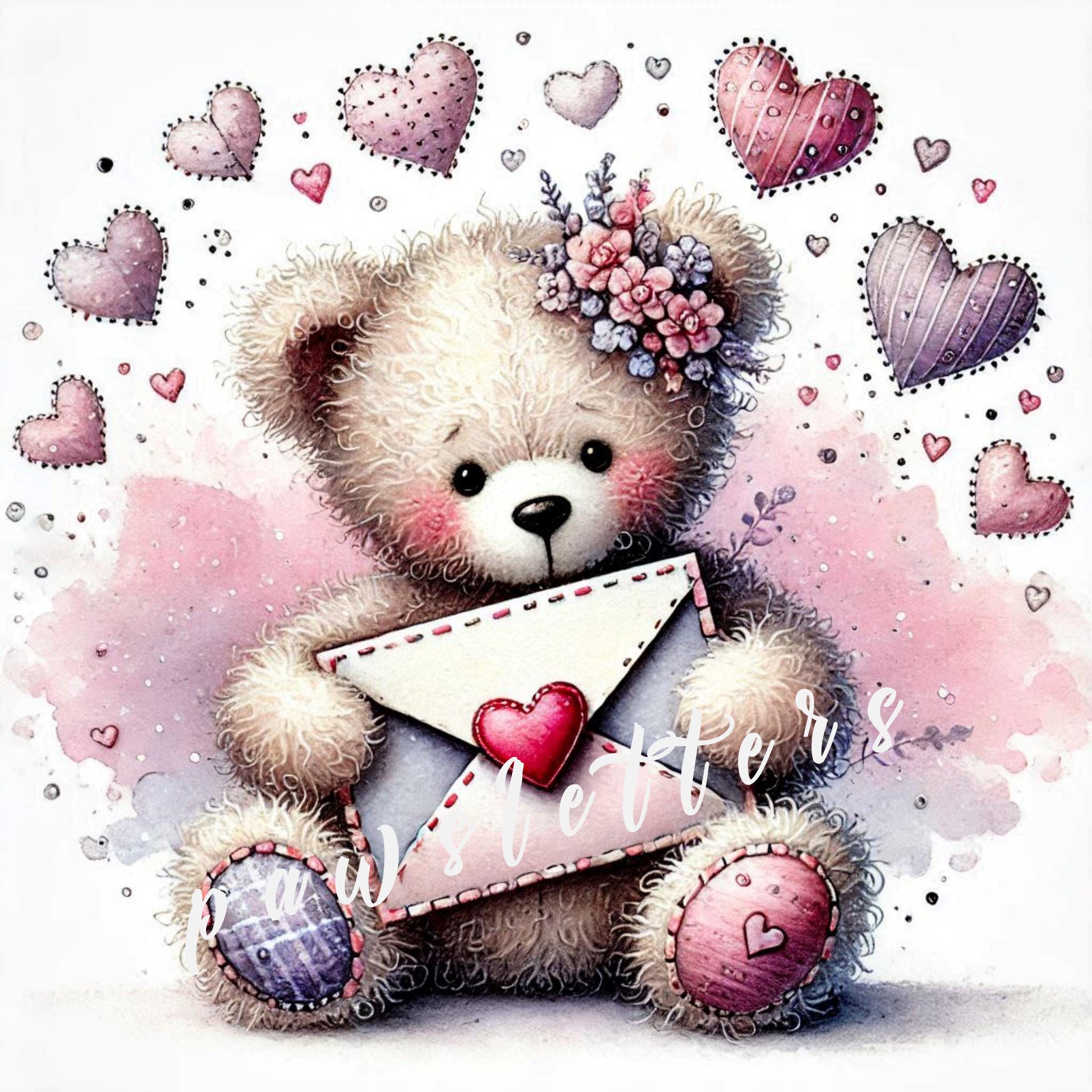 Love Letter Valentines Teddy Bear Clipart | Set of 10 | High Quality ...