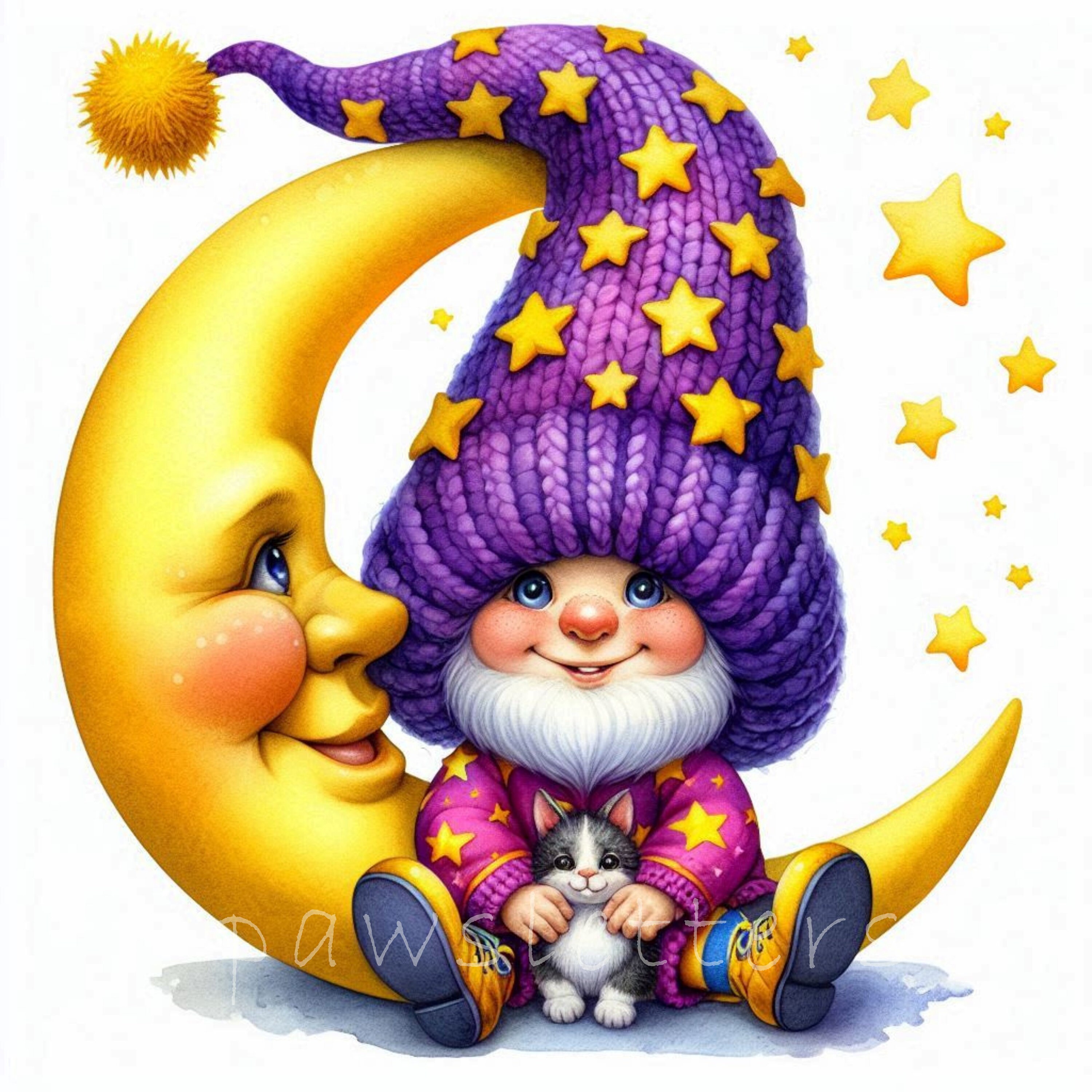 Starry Night Moon Gnome | Set of 10 | High Quality 300 DPI Jpegs ...
