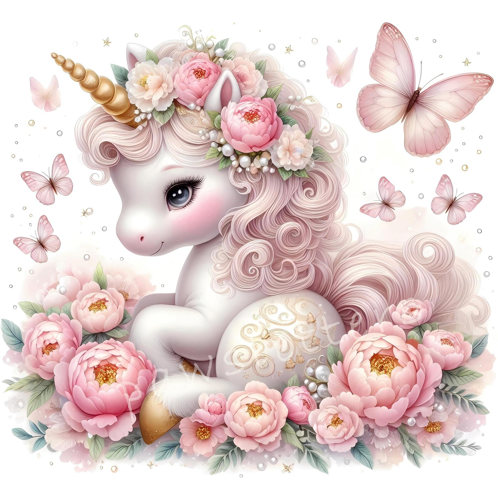 Peony Princess Unicorn Clipart Bundle 10 High Res Jpgs, Watercolor ...