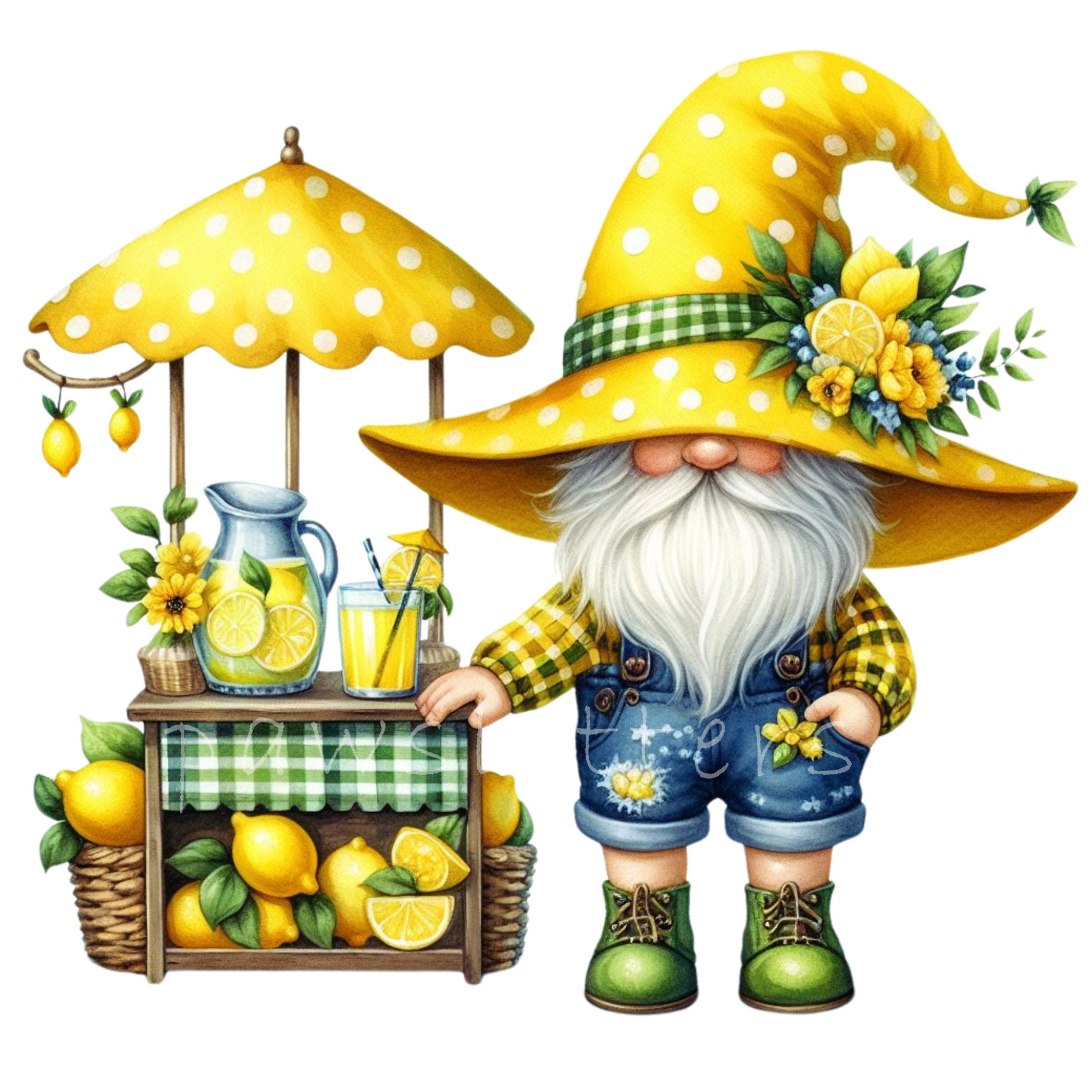 Summer Gnome Bundle Clipart, 13 PNG Gnomes and Lemon Stand Watercolor ...