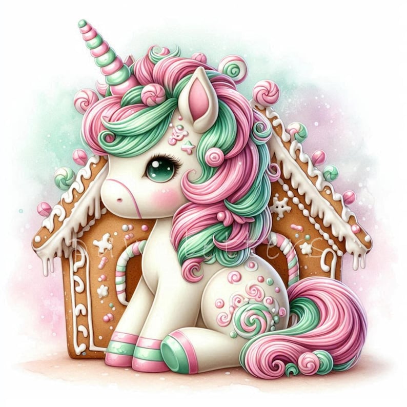 Candyland Unicorn Clip Art 10 High Res Watercolor Jpgs for Junk Journal ...