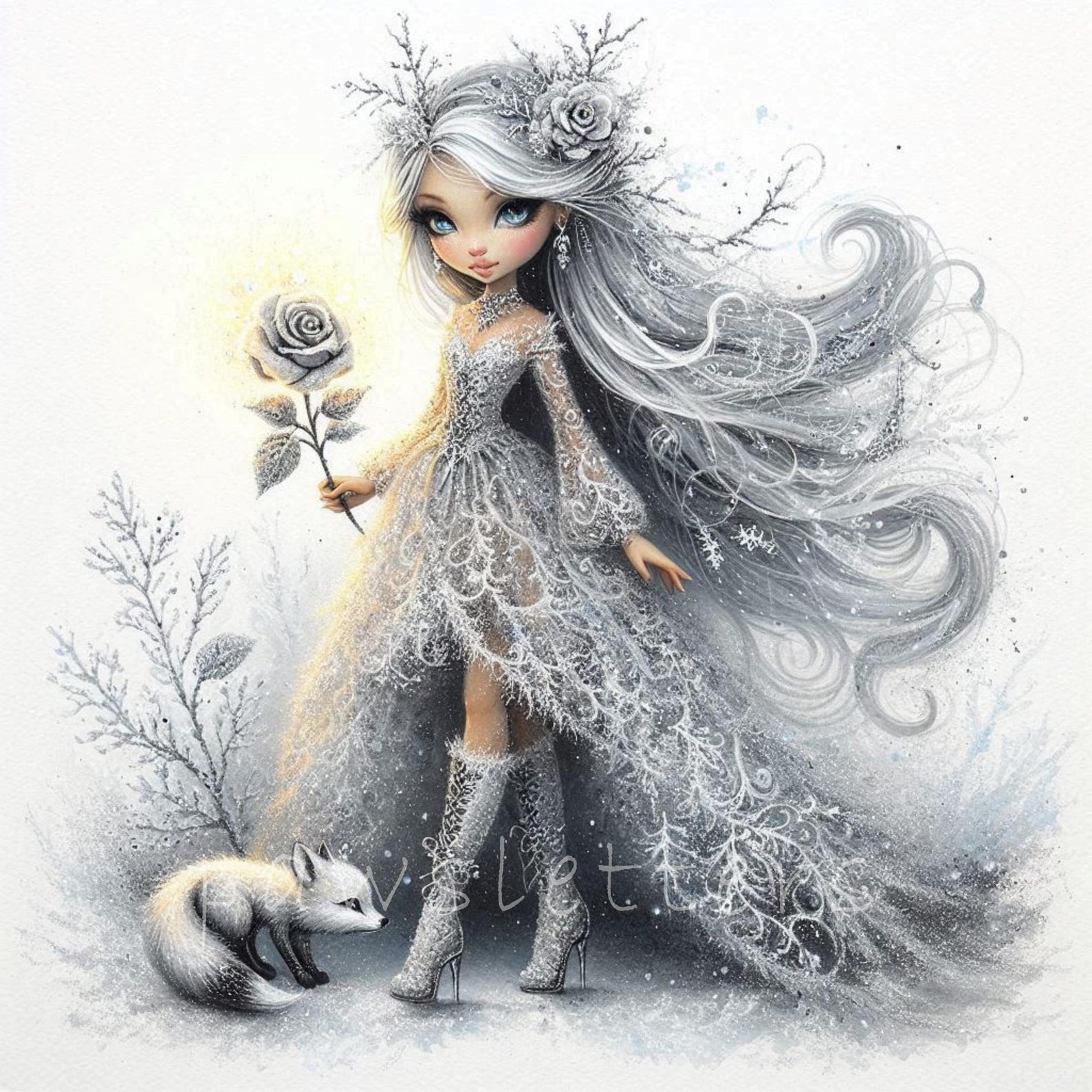 Winter Frost Princess Clip Art 10 High Res Watercolor Jpgs for Junk ...