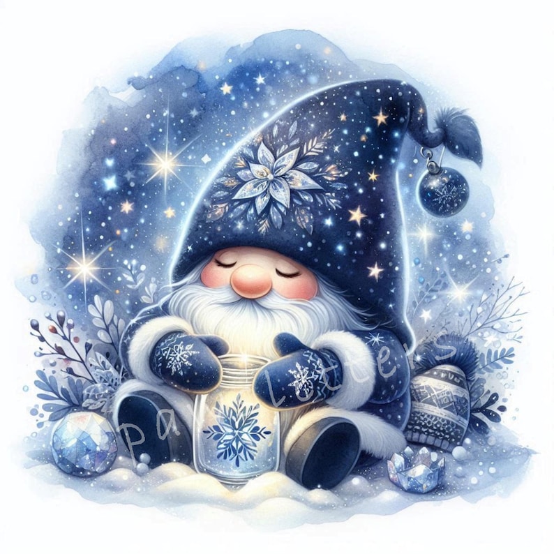 Snowflake Collector Gnome Clipart 10 High Res Watercolor Jpgs Holiday ...