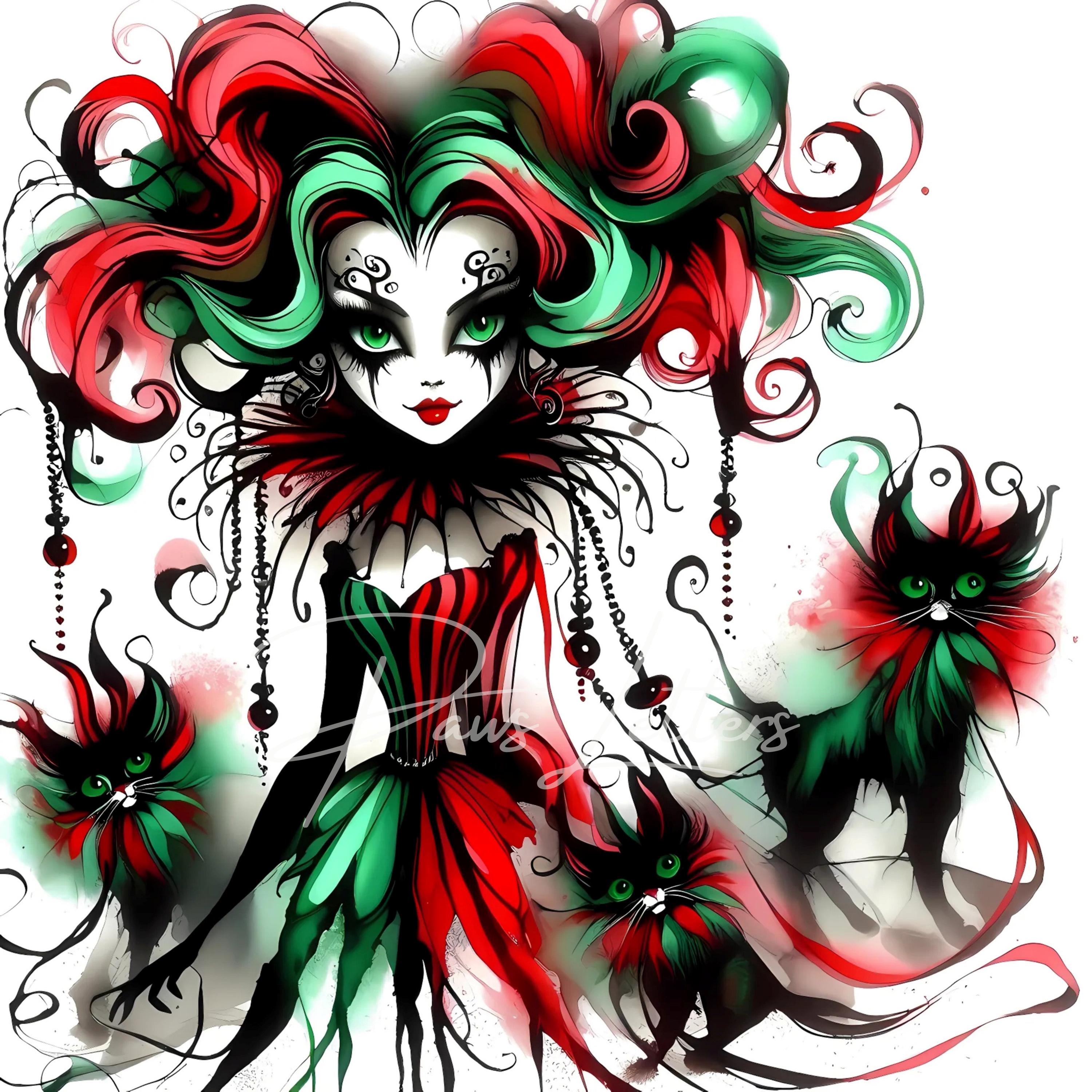 18 JPG Jester Doll Clipart, Spooky Halloween Girl, Gothic Creepy Cute ...