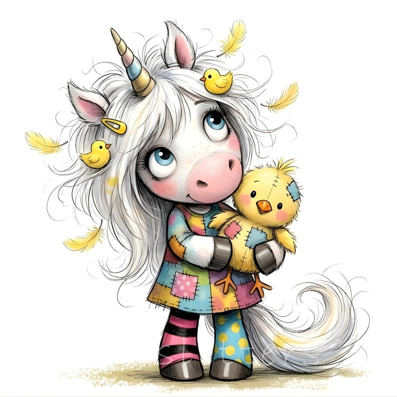 Quirky Chick Unicorn Clipart , 10 Hi Res Jpgs - Digital Download Funny ...