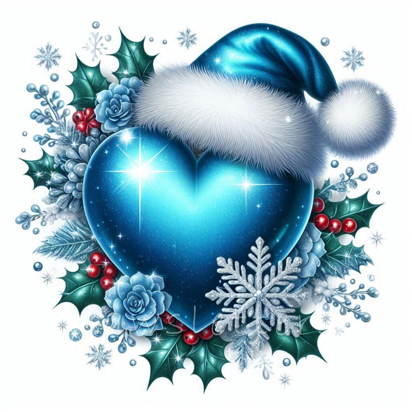 Winter Christmas Blue Hearts Clipart Set of 10 High Quality 300 DPI ...