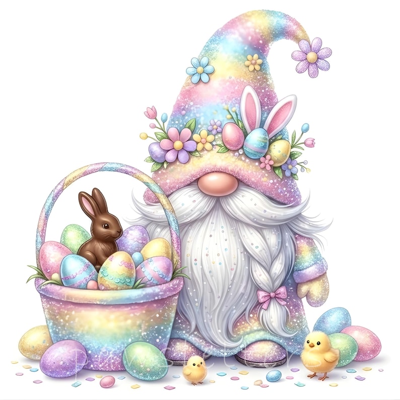18 JPG Pastel Easter Gnome Clipart - Bunny Easter Eggs Spring Floral ...