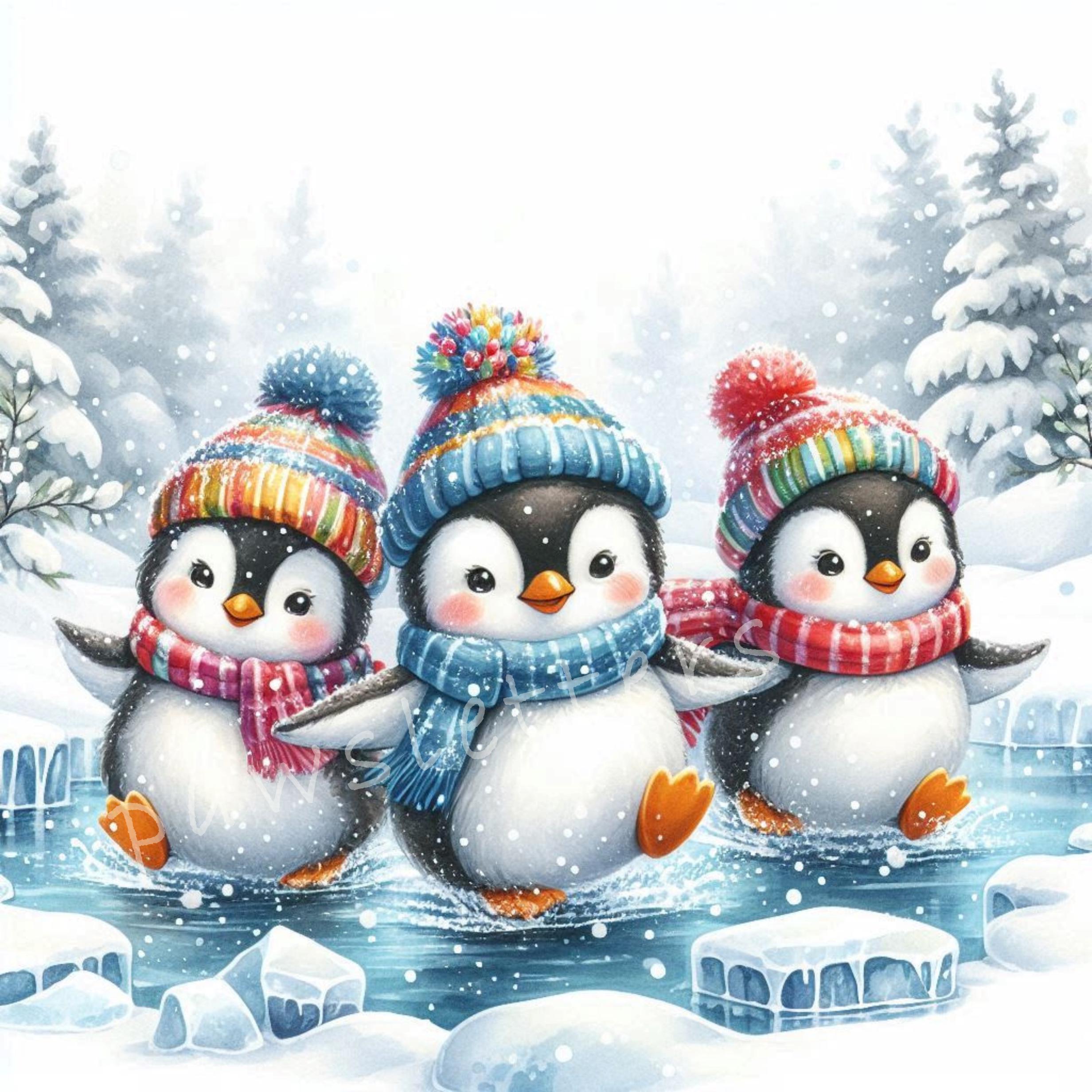 Ice Skating Penguins Clipart 10 High Res Watercolor Jpgs for Junk ...