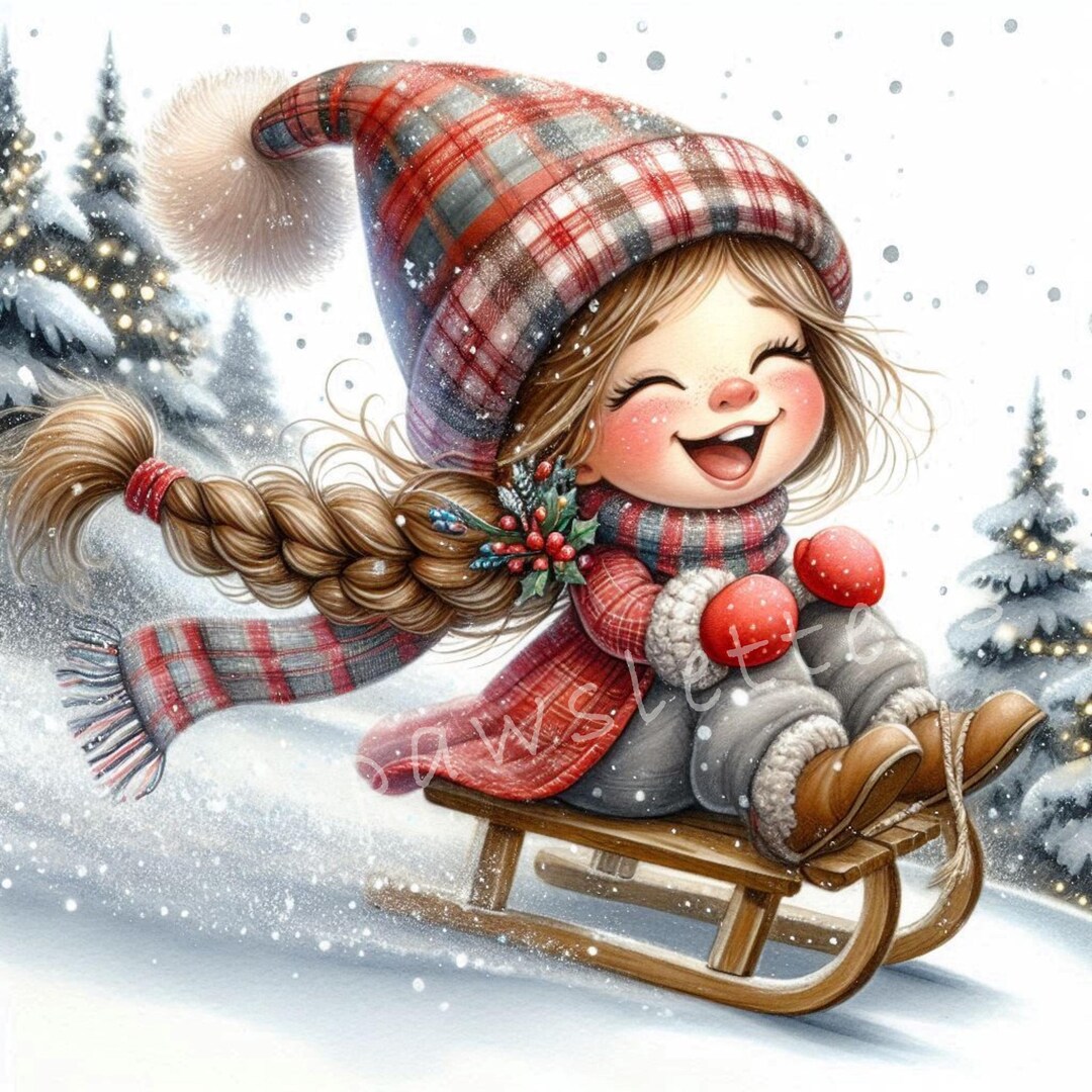 Sledding Adventure Gnomes Clip Art 10 High Res Watercolor Jpgs for Junk ...