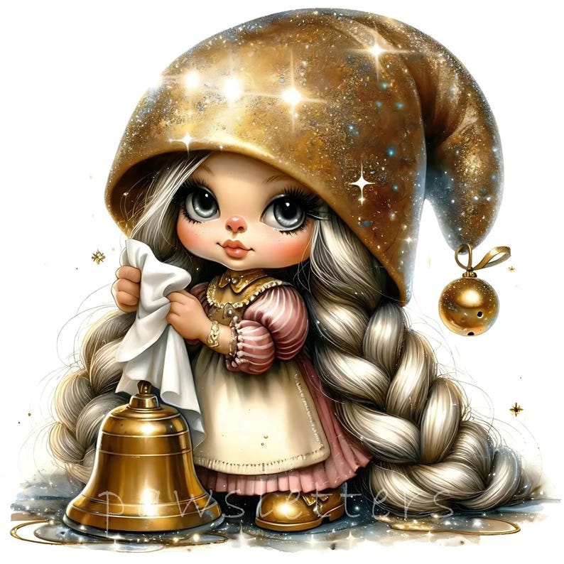 Christmas Bell Gnome Clipart, 10 High Res Watercolor Jpgs for Junk ...