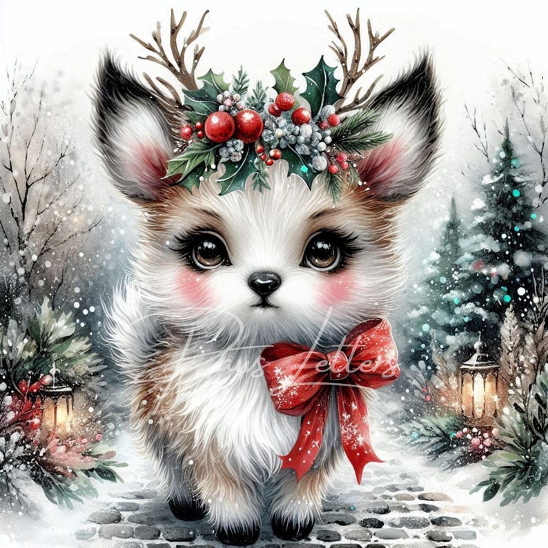 Christmas Animals Clip Art 12 High Res Watercolor Jpgs Winter Animals ...