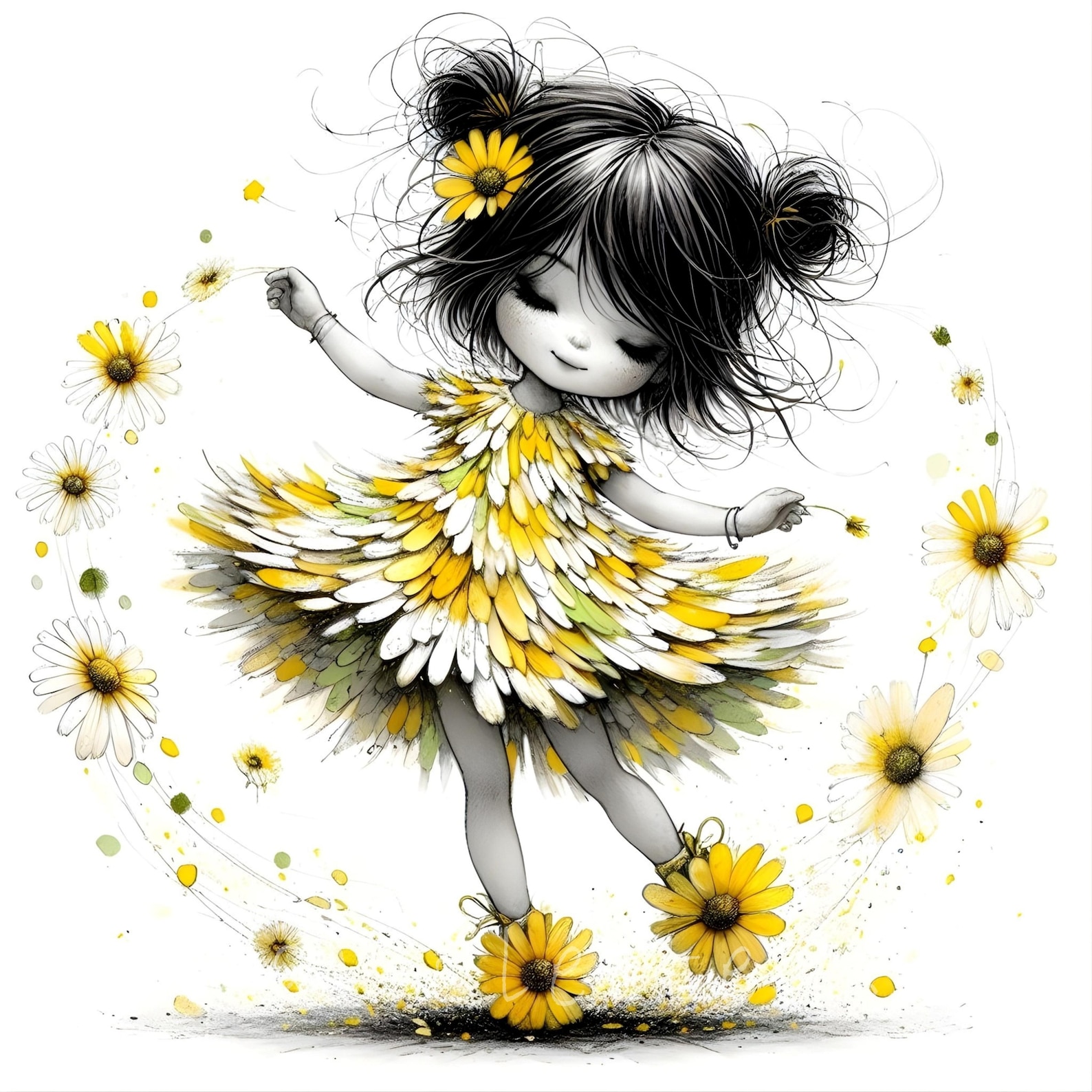 Girl & Flower Clipart: Watercolour Blooming Flowers, Spring Garden ...