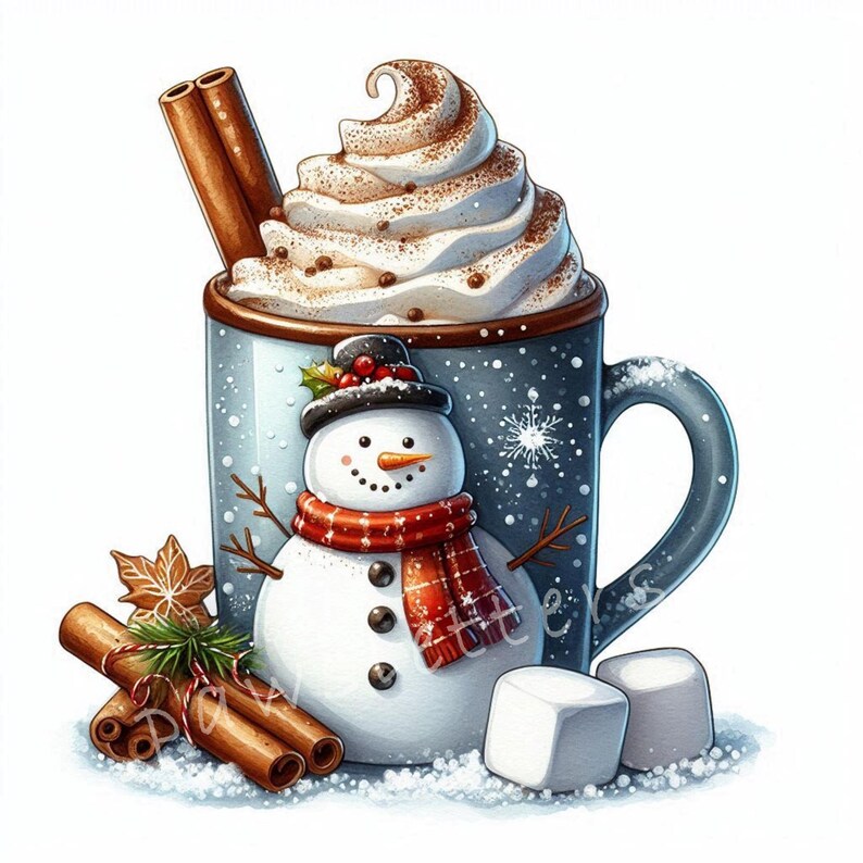 Holiday Hot Cocoa Mug Clipart 10 High Res Watercolor Jpgs Winter Hot ...