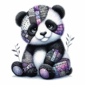 Mosaic Patchwork Panda Delight Clipart | 10 High Quality 300 DPI Jpegs ...