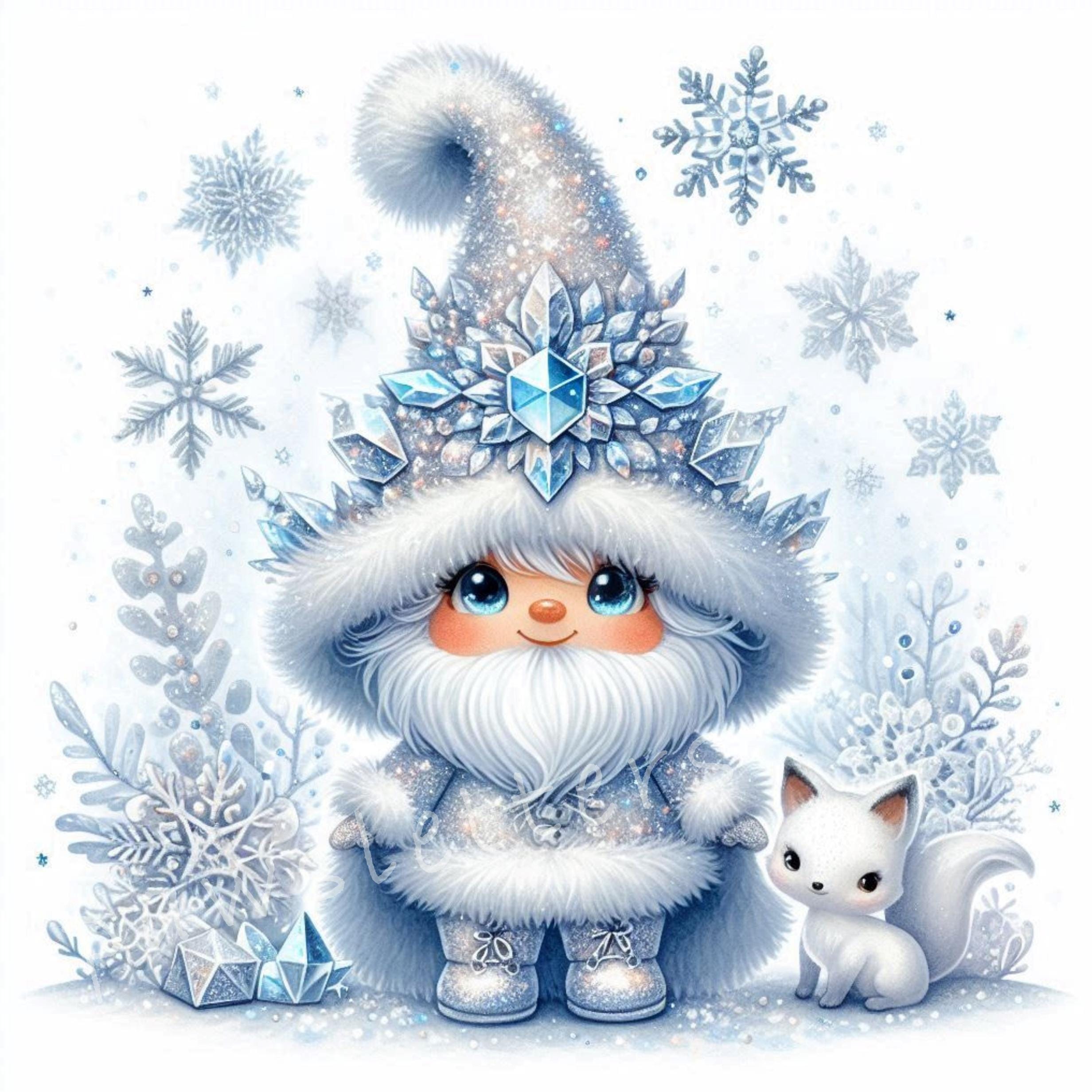 Crystal Snowflake Gnomes Clipart 10 High Res Watercolor Jpgs Holiday ...