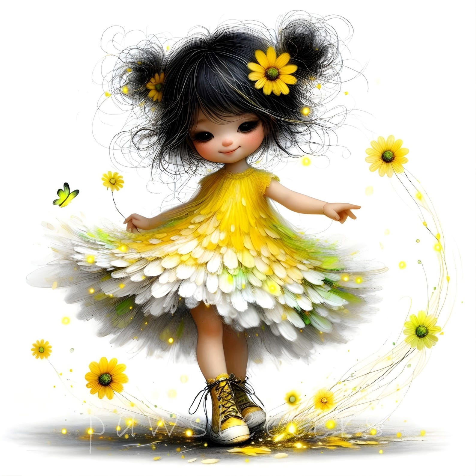 Girl & Flower Clipart: Watercolour Blooming Flowers, Spring Garden ...